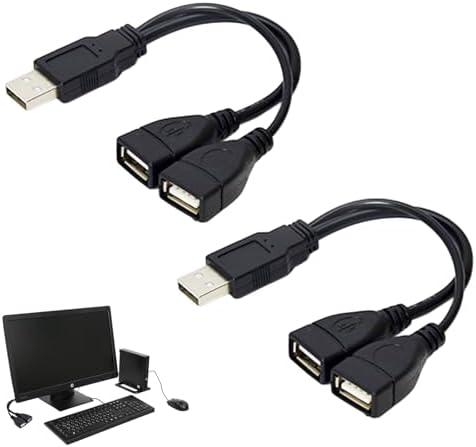 2 Pcs USB Splitter Y Cable Dual Female Cord USB Extension Lead, USB ...
