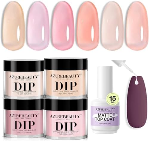 Amazon.com: AZUREBEAUTY Dip Powder Set 6 Pcs Translucent Matte Dip ...