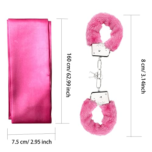 Metal Handcuffs with 2 Keys,Satin Blindfold Fluffy Handcuffs Kids Play ...
