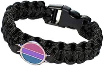 Amazon.com: Bisexual Pride Flag Disc - Black Paracord Bracelet. Purple ...