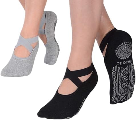 Showday Yoga Socks for Women Non-Slip Grips & Straps, Ideal for Pilates ...