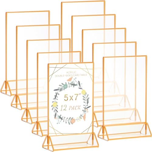 Amazon.com: Yulejo 12 Pcs Acrylic Sign Holder Gold Frames Clear Wedding ...