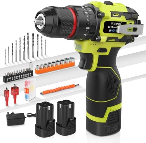 VOERJIA Cordless Drills, 21V Brushless Battery Drill with 2 Batteries ...