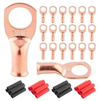 RED WOLF 20 PCs 8 Gauge x 3/8" Copper Wire Ring Terminals Connector Lug ...