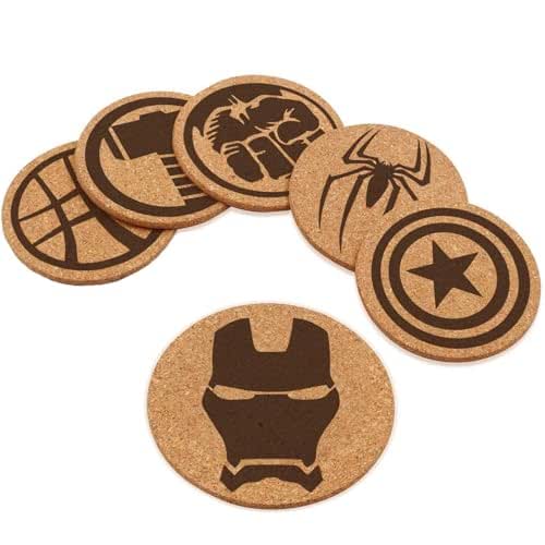 Amazon.com: Superhero Cork Coaster Set of 6 Double Sided Coasters (7 ...