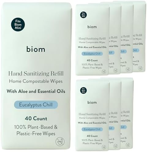 Amazon.com: Biom Biodegradable Hand Sanitizing Mini Wipes 8-Pack Refill ...