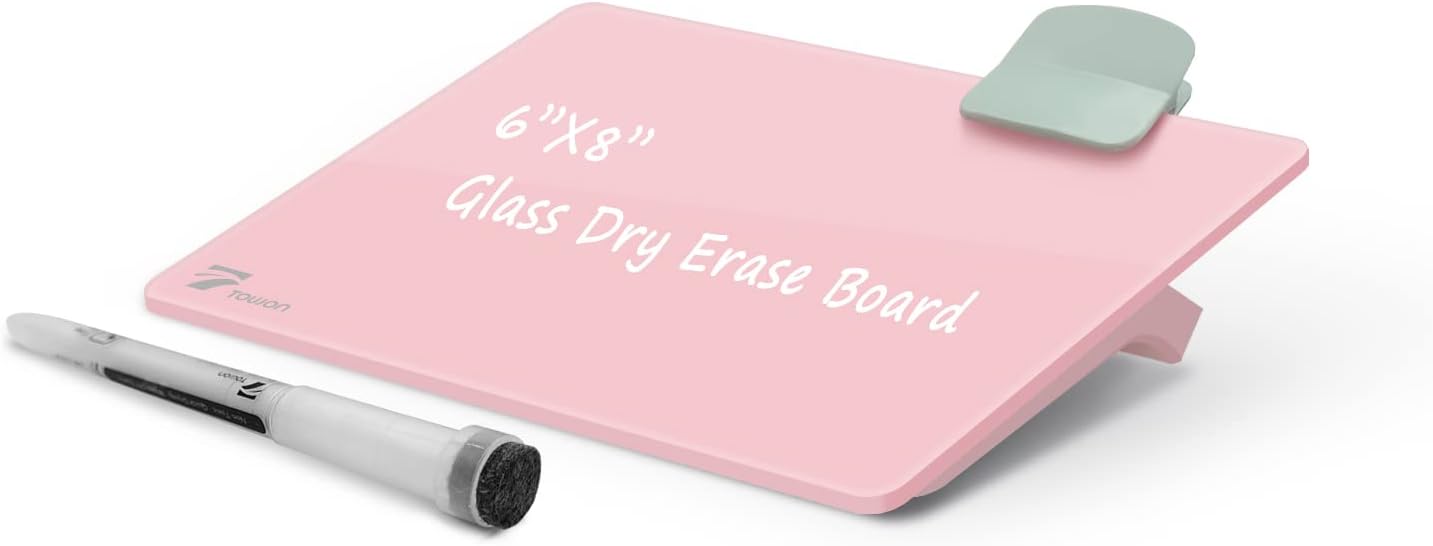 TOWON Mini Desktop Glass Whiteboard | Small Desk Notepad | Pink Office ...
