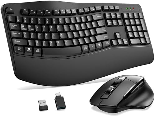 Amazon.com: Amazon Basics Ergonomic Wireless Combo Full-Sized Keyboard ...