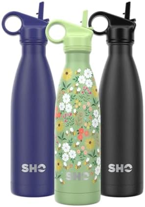 SHO Stainless Steel Water Bottle with Straw and Screw Lid - Leakproof ...