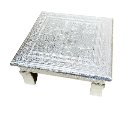 Handicrafts Pooja Chowki,Asan Wooden Chaurang for Pooja Silver Rajwadi ...