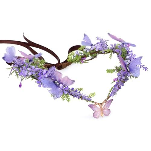 Amazon.com: MOSTORY Purple Fairy Butterfly Crown - Handmade Flower ...