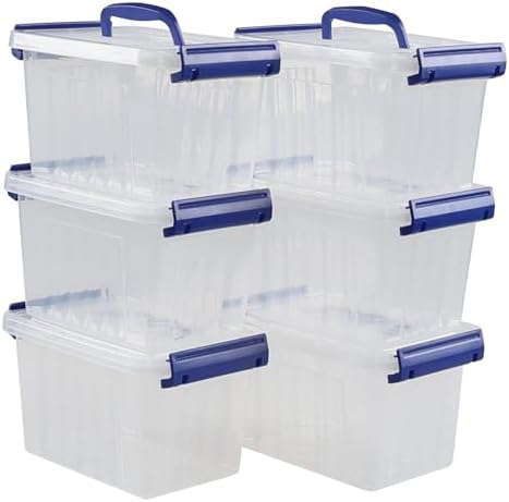 Cadineer 4 Set of 6 L Small Clear Plastic Storage Boxes with Lids, R ...