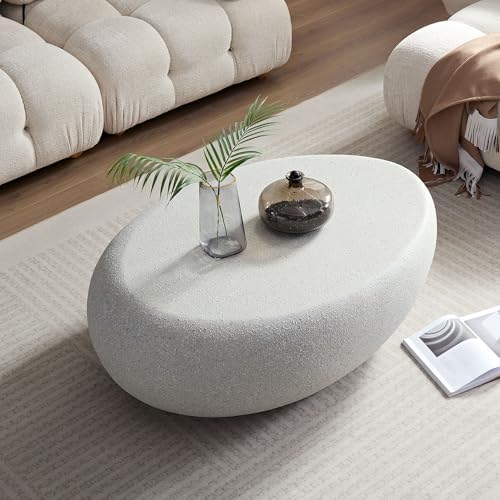 Amazon.com: homary Round Concrete Coffee Table with Premium Walnut Ash ...