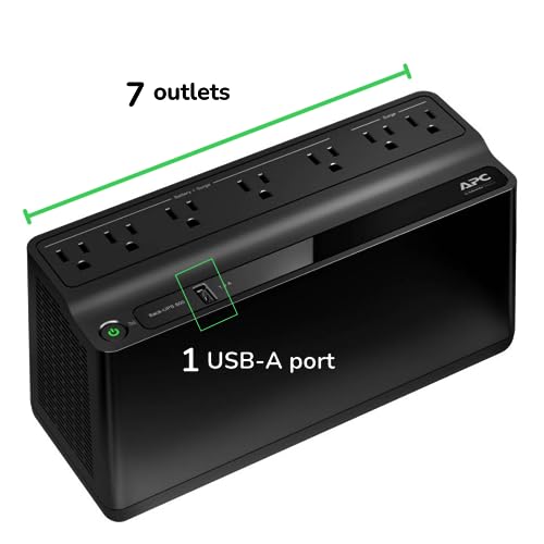 APC UPS Battery Backup and Surge Protector, 600VA Backup Battery Power ...