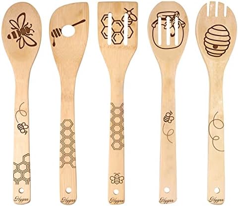 Amazon.com: YUJU 5PCS Bee Wooden Cooking Spoons Set,Bee Kitchen Gift ...