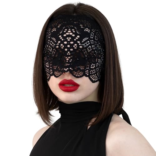 Amazon.com: Black Full Face Lace Mask for Women with Black Rhinestones ...