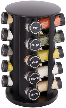 Revolving Spice Rack Set with 20 Spice Jars, Kitchen Spice Tower ...