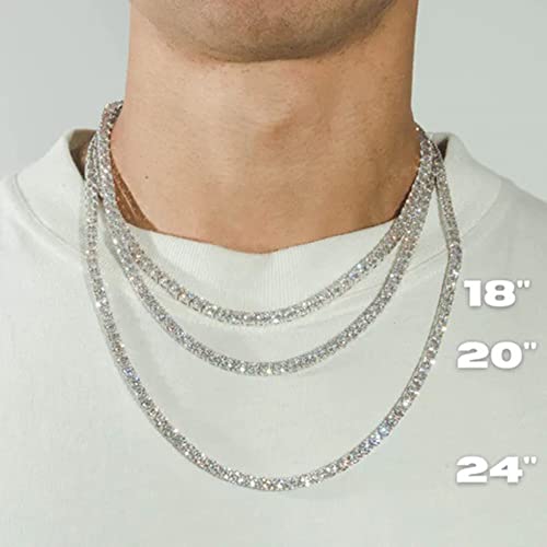 Buy 4mm Iced Out Tennis Chain - Cubic Zirconia(White) - Stainless Steel ...