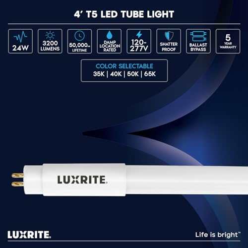 LUXRITE 4FT T5 LED Tube Lights, Type B, 24W=54W, 4 Colors 3500K | 4000K ...