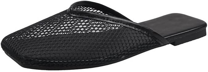 Women's Square Toe Mesh Flats Mesh Slippers Sandals for Women, Stretch ...