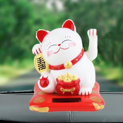 Amazon.co.jp: Shnmersy Maneki Neko Waving Lucky Cat Figurine Solar ...