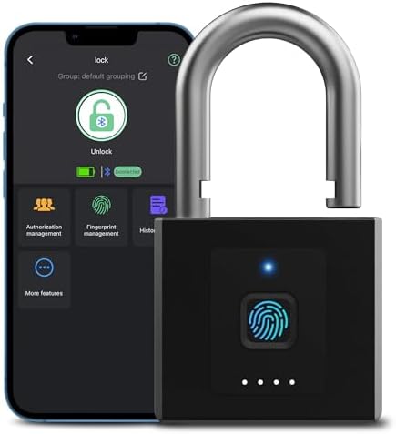 eLinkSmart 5000N Heavy Duty Fingerprint Padlock, Weatherproof Bluetooth ...