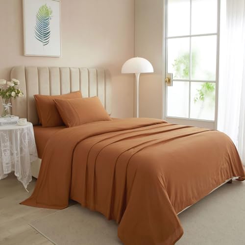Amazon.com: AMWAN Full Size Sheets Set Caramel Pumpkin, 4 Piece Cooling ...