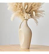 Amazon.com: Beige Ceramic Vase with 2 Handles Vintage Flower Vase for ...