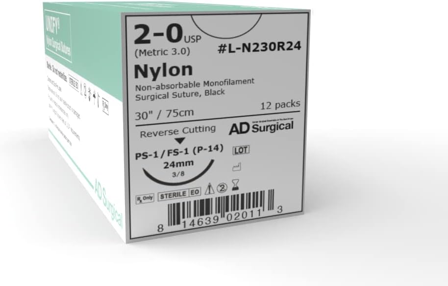 Amazon.com: Unify Nylon Surgical Sutures, Size 2/0, 30" Thread with ...