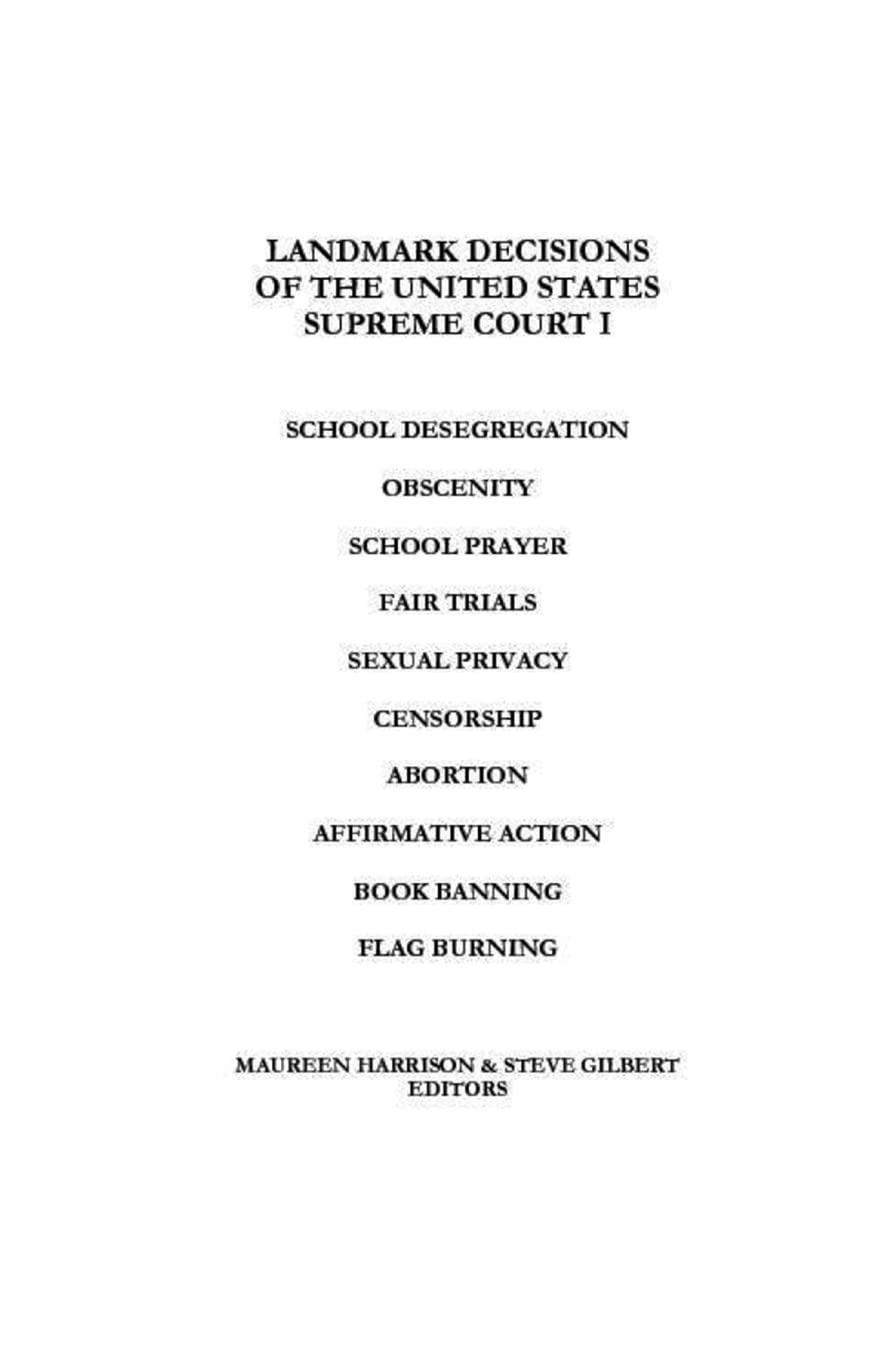 Landmark Decisions of the United States Supreme Court I: Harrison ...