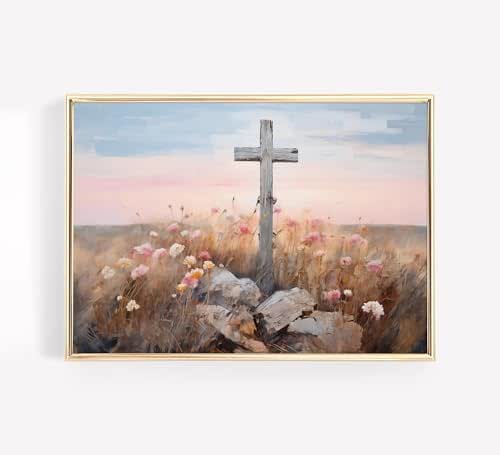 Amazon.com: Cross Print Minimal Modern Boho Christian Easter Wall Art ...