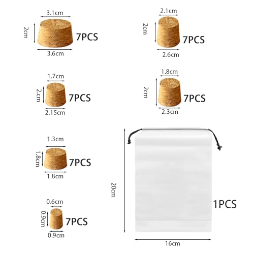 42 Piece Cork Bottle Caps in Multiple Sizes with 1 Piece Storage Bag ...