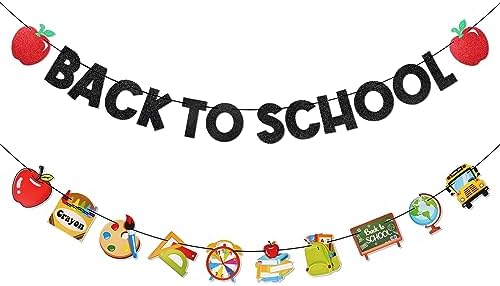 Amazon.com: Glitter Back to School Banner and Colorful Glittery Pennant ...