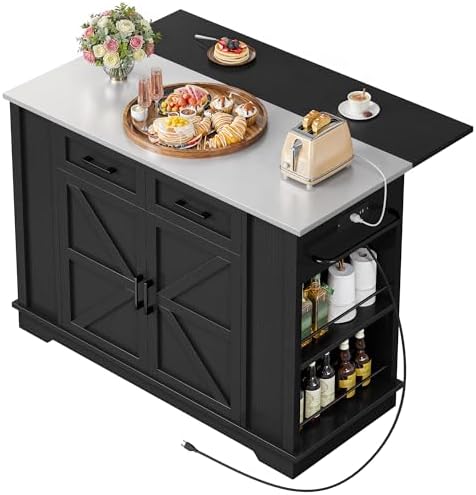 Amazon.com: DWVO Kitchen Island w Stainless Steel Top Drop Leaf Bar ...