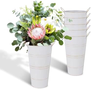 Amazon.com: 12 Inch Galvanized Metal Vases with Handles - 6 Pcs ...
