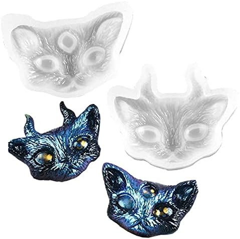 FineInno 2pcs Cat Head Resin Moulds Devil Cat Silicone Moulds Animal ...