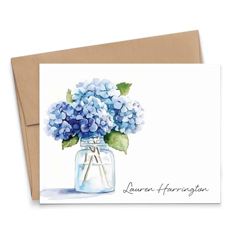 Amazon.com: Personalized Watercolor Hydrangea Stationery Cards With ...