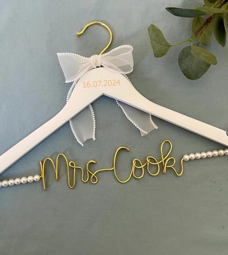 Amazon.com: Personalized Wedding Dress Hanger with Pearl Details, White ...