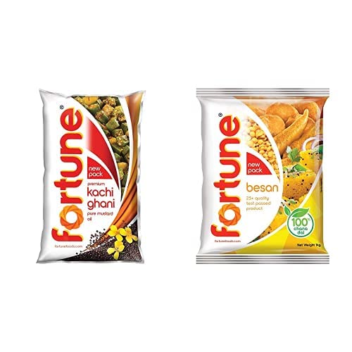 Fortune Kachi Ghani Pure Mustard Oil Pouch, 1L & Fortune Chana Besan ...