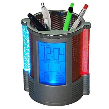 Wishbone PEN HOLDER DRAWER Digital Alarm Table Clock Stand with Colour ...