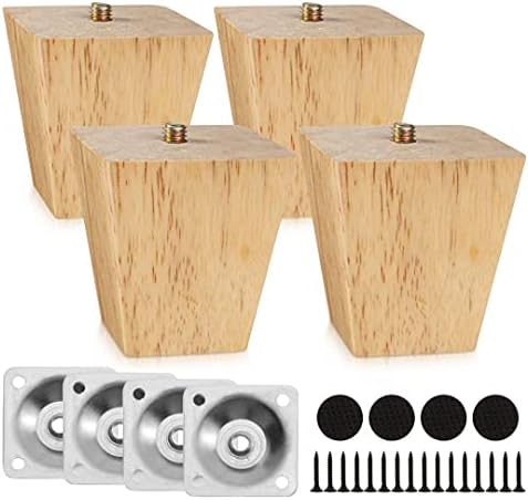 Set of 4 Wooden Furniture Feet / Sofa Base Legs with 8 Screw Bolts ...
