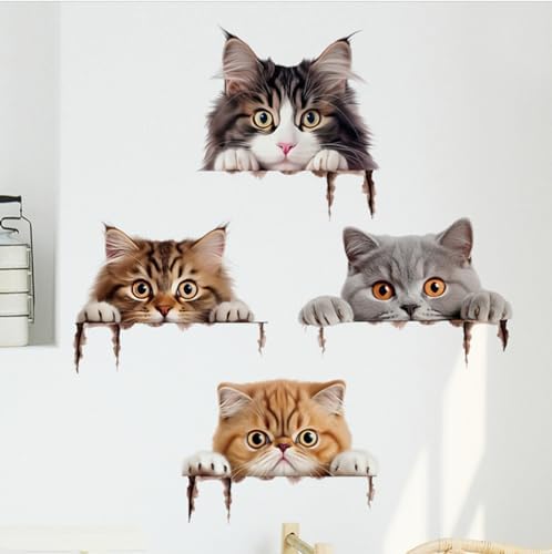 Amazon.com: Buer Homie 4 Cat Removable Wall Stickers & Decals, Cat ...