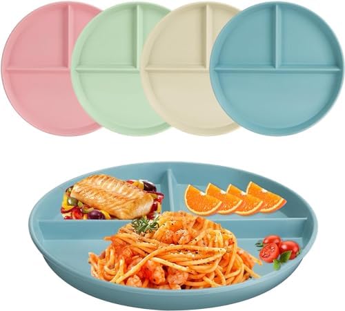 CSYY 9 Inch Divided Dinner Plates Sets, 4pcs Unbreakable Diet Plates ...