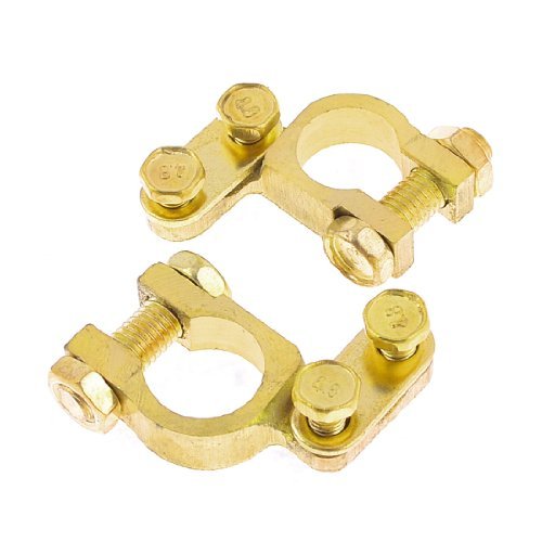 Generic 2 x Car Brass Battery Terminal Clips Clamps Gold Tone w Clear ...