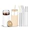 Amazon.com: WillCome 20oz Glass Cups with Lids and 3 Types of Straws ...