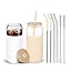 Amazon.com: WillCome 20oz Glass Cups with Lids and 3 Types of Straws ...