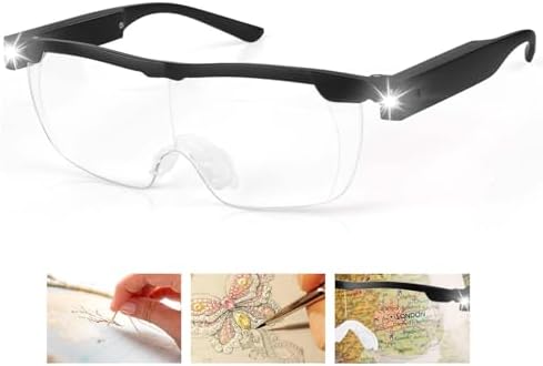Hands-Free Magnifier Eyeglasses with 2 LED Lights - Lightweight ...