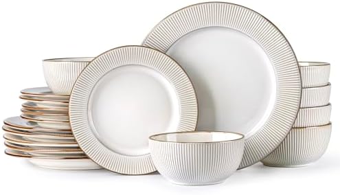 Amazon.com | Luna Collection by Maison Neuve Stoneware Dinnerware Set for 4 (Cream-Bronze Rim ...