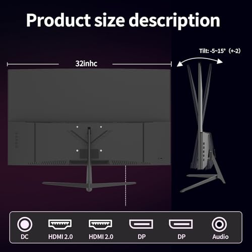ZZA 32 Inch Curved Monitor 4k, Computer Screen 60HZ 4k UHD(3840 * 2160P ...