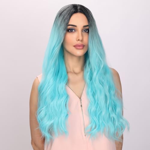 Amazon.com: Smilco Synthetic Wigs for Women Wig Long Wavy Curly Middle ...